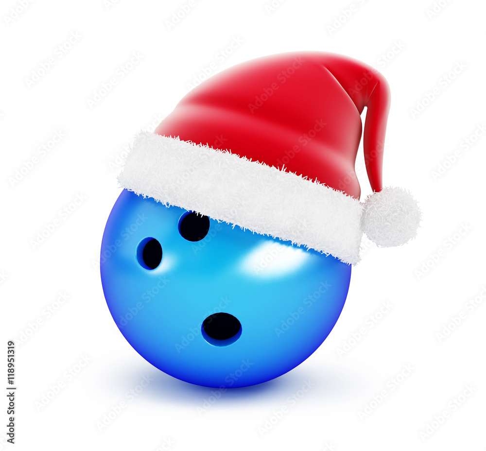 Bowling Ball santa hat on white background. 3d Illustrations Stock ...