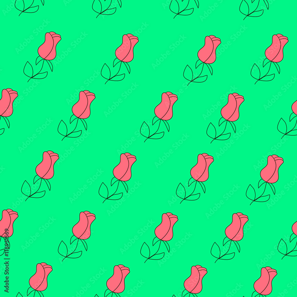 Seamless pattern with roses on green background, can be used for ...