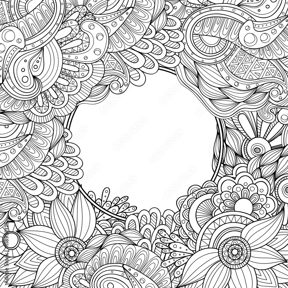 Abstract hand drawn zentangle style round vector frame. Doodle art ...