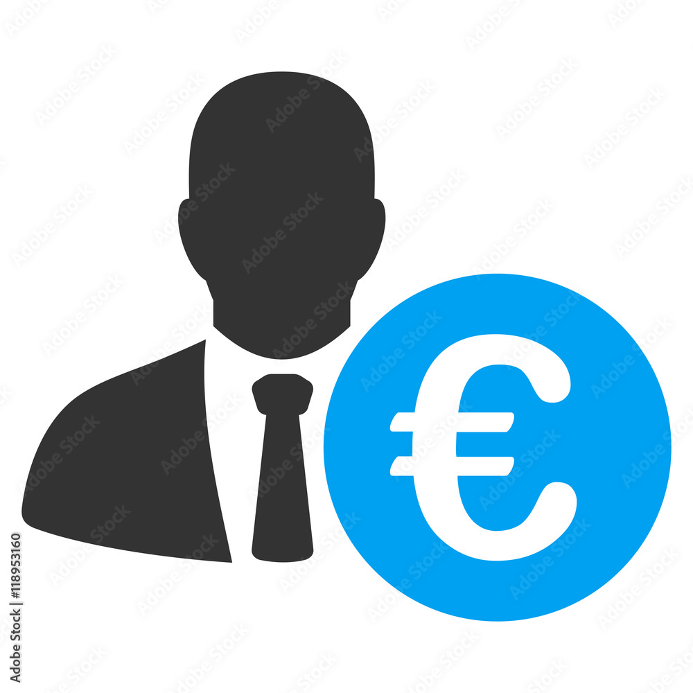 Euro Banker icon. Vector style is bicolor flat iconic symbol, blue and ...