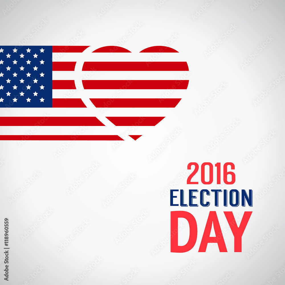 Election day sign. Red white and blue flag lines with heart silhouette ...