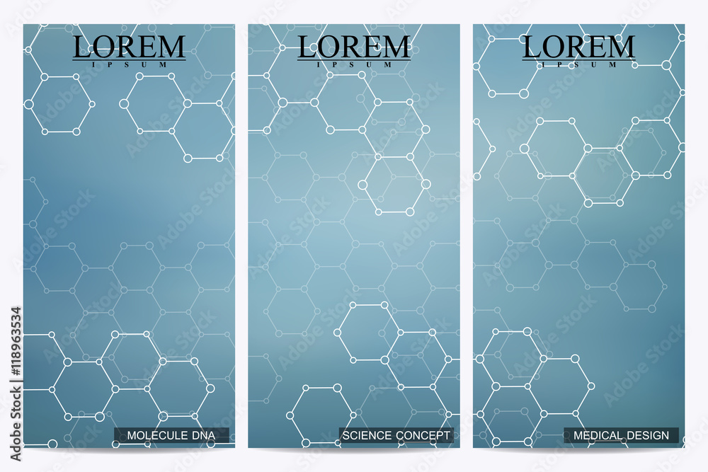 Set of modern vector flyers. Abstract background with molecule ...