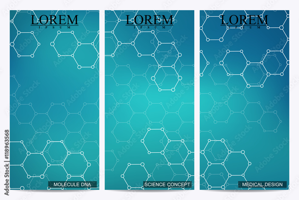 Set of modern vector flyers. Abstract background with molecule ...