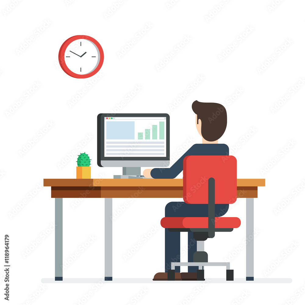 Business man working on computer Stock Vector | Adobe Stock