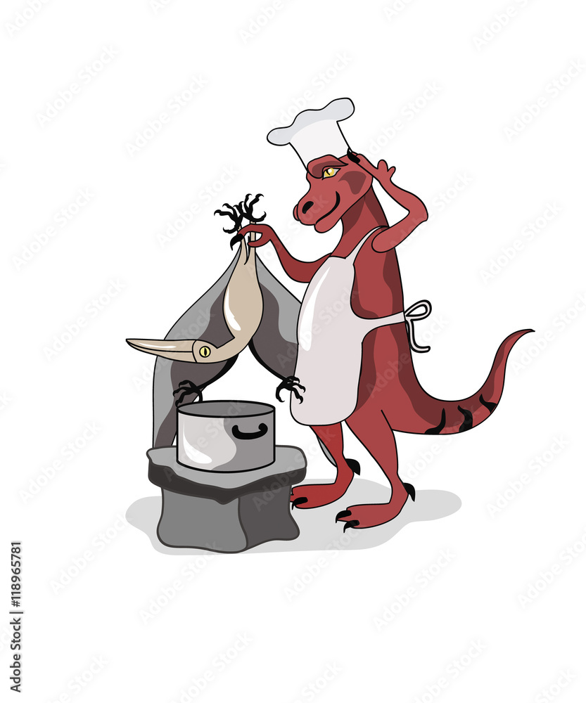 Illustration of a Tyrannosaurus Rex chef cooking. Stock Illustration ...