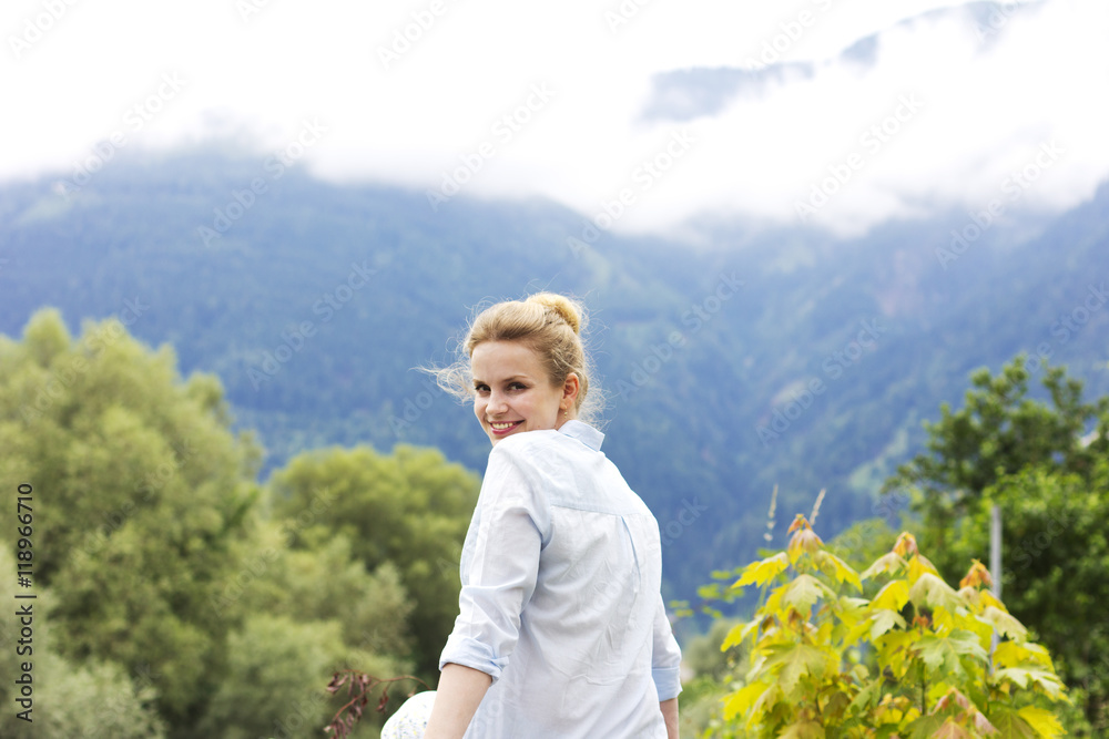 Beautiful young girl on the nature in the highlands. Young girl ...