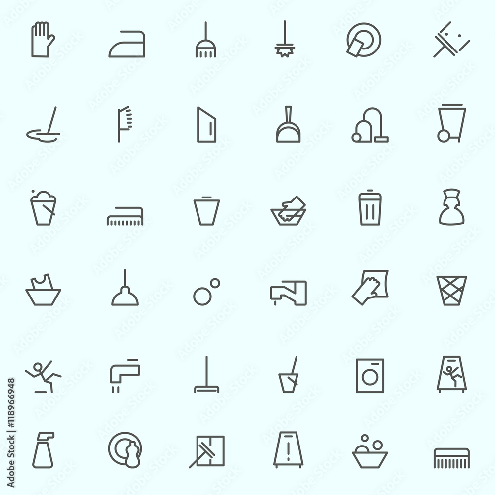 Cleaning icons, simple and thin line design Stock Vector | Adobe Stock