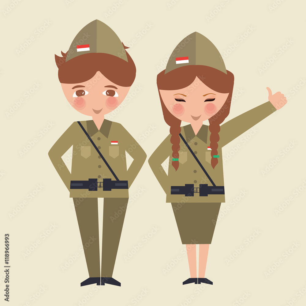 Vetor de couple kids cartoon wearing freedom fighter army uniform ...