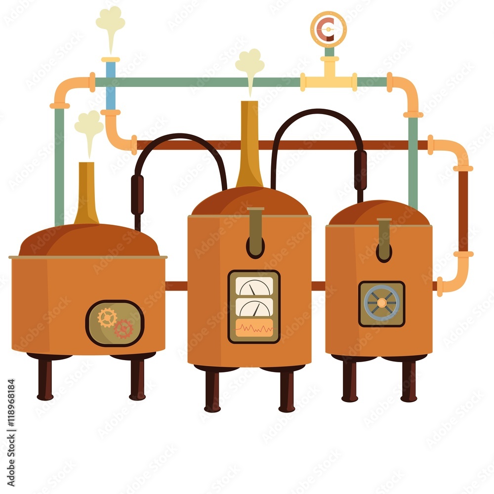 Brewery machine. Tanks with beer. Stock Vector | Adobe Stock