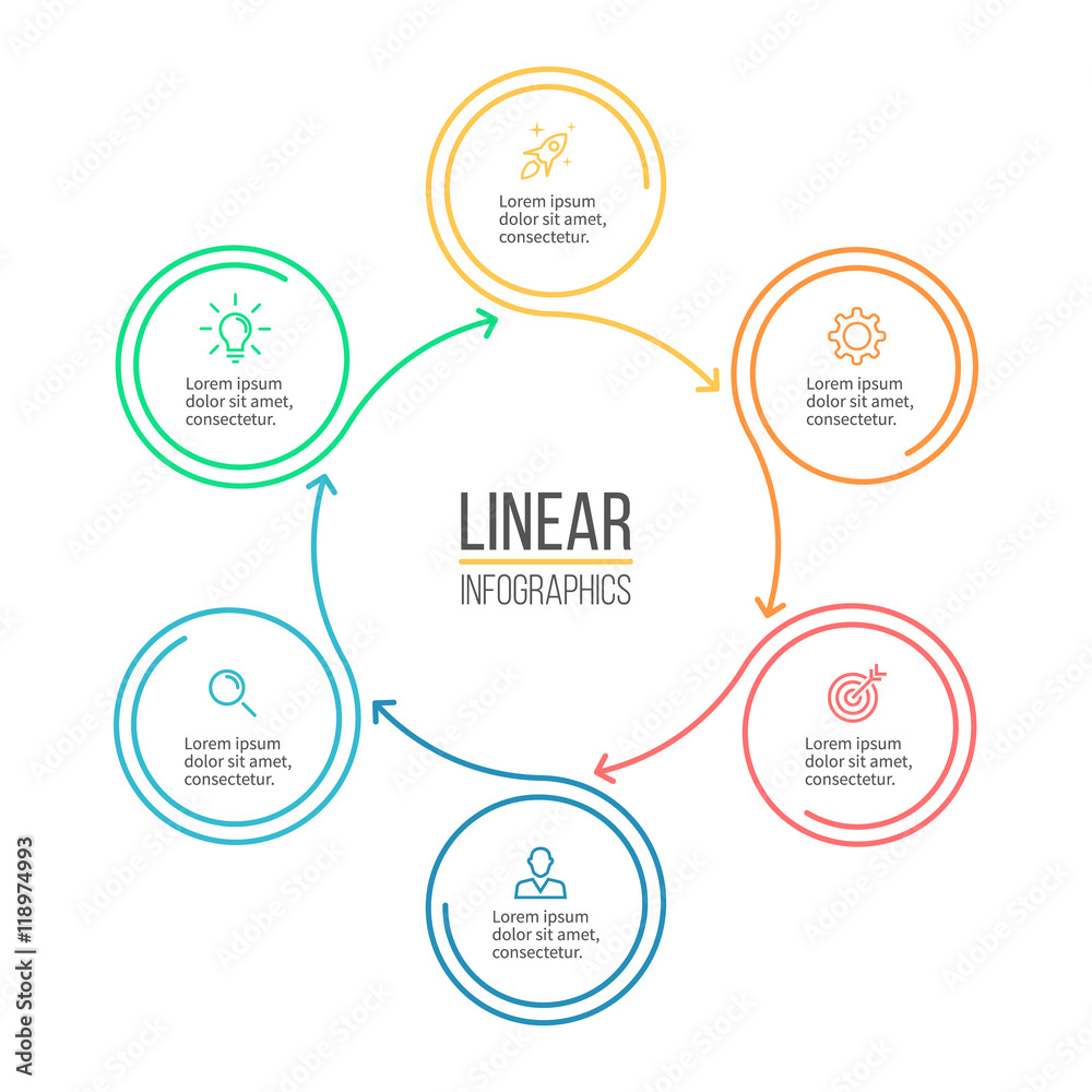 Linear infographis. Minimalistic chart, diagram with 6 steps, options ...