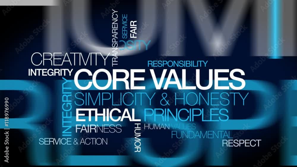 Vidéo Stock Core values ethical principles words blue text tag cloud ...