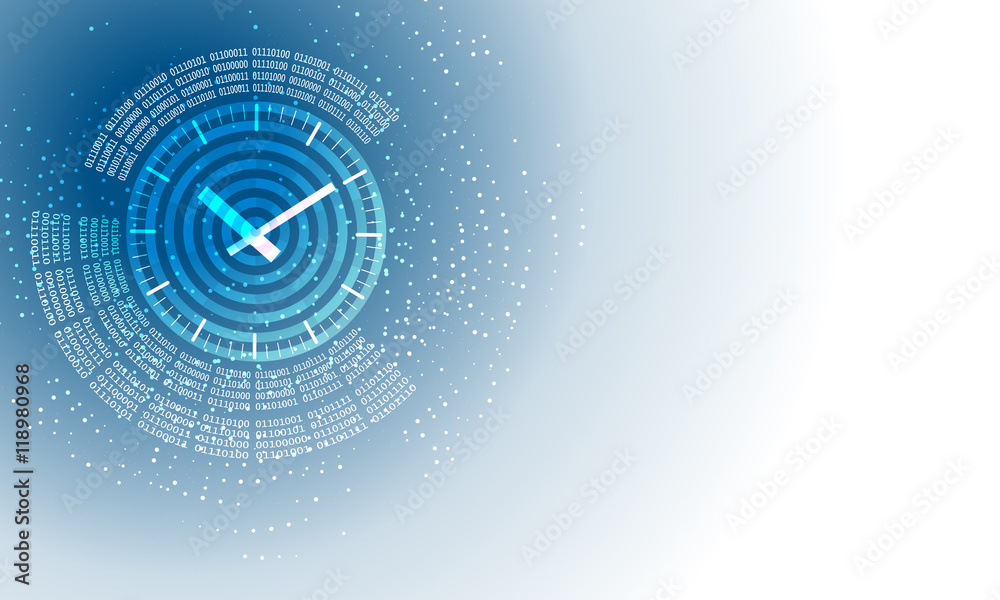 Vector abstract background with circular binary code and watches Stock ...