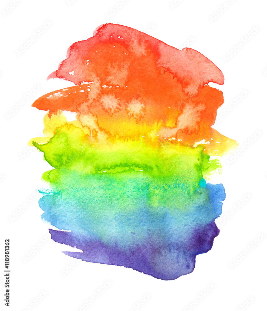 Wet vertical rainbow gradient painted in watercolor on white isolated ...