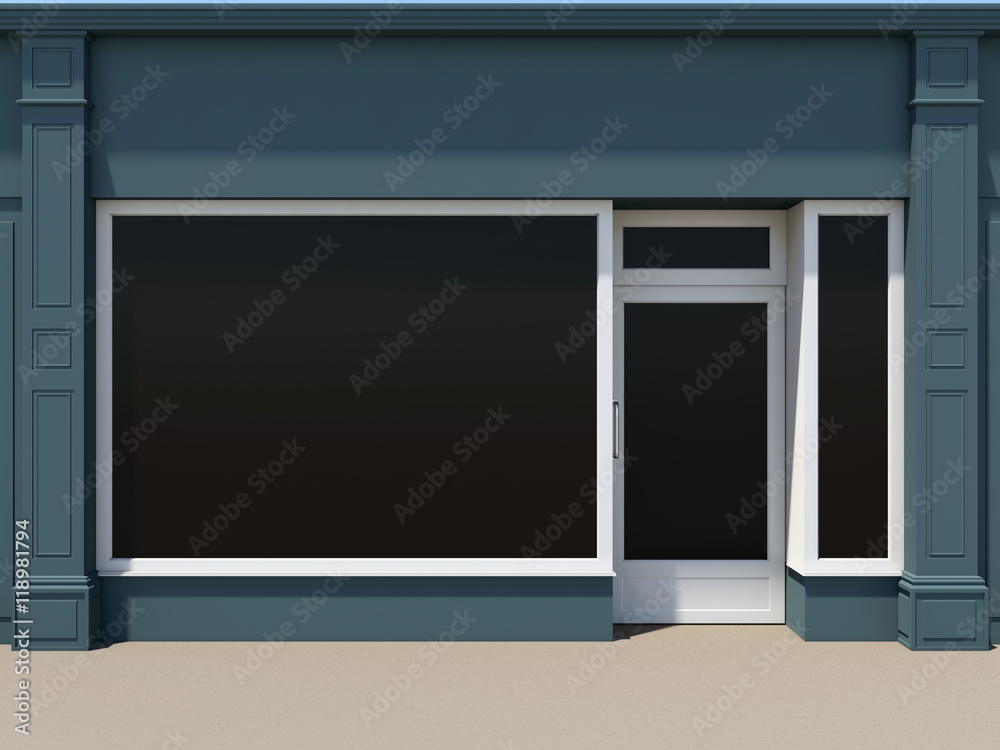 Shopfront with large windows. Blue store facade. Stock Illustration ...