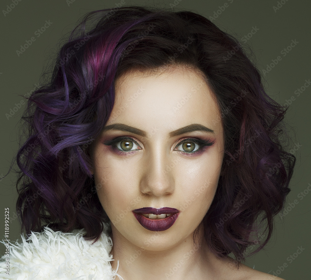 Portrait of beautiful fashion model with violet hair Stock Photo ...