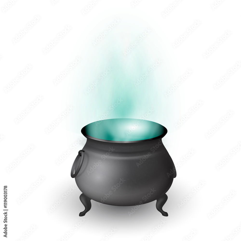Cartoon Halloween witch cauldron with potion and stream isolated on ...