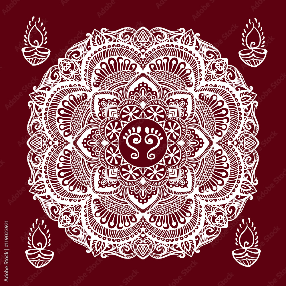 Happy Diwali and Lakshmi Puja Mandala background. kolam Rangoli - a ...