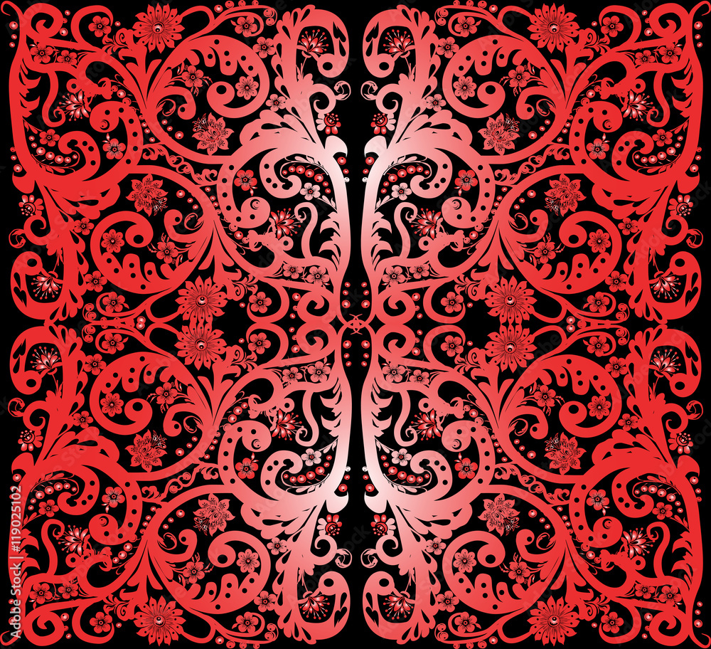 red flower square design on black Stock Vector | Adobe Stock