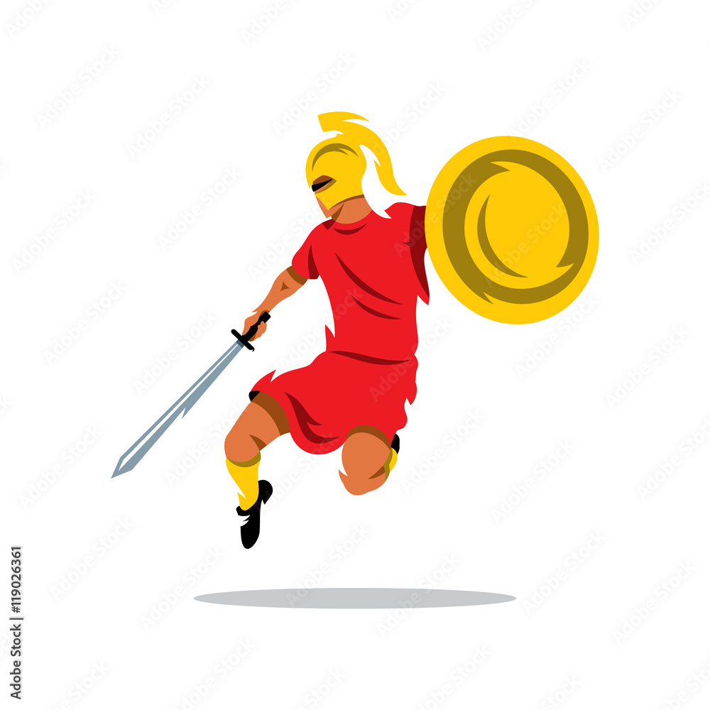 Vector Spartan Warrior Cartoon Illustration. Stock Vector | Adobe Stock