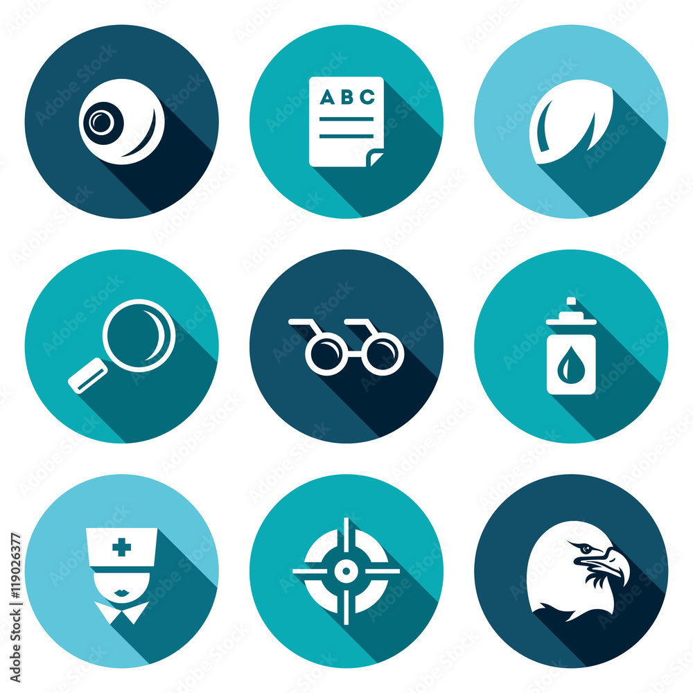 Vector Set of Human Vision Icons. Eye, Braille, Lens, Surveillance ...