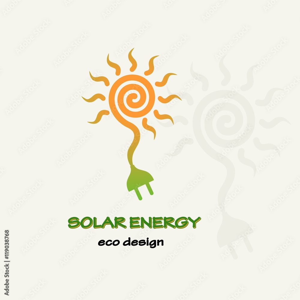 Solar Energy. Symbolic sun spiral and plug. Template for creating logos ...