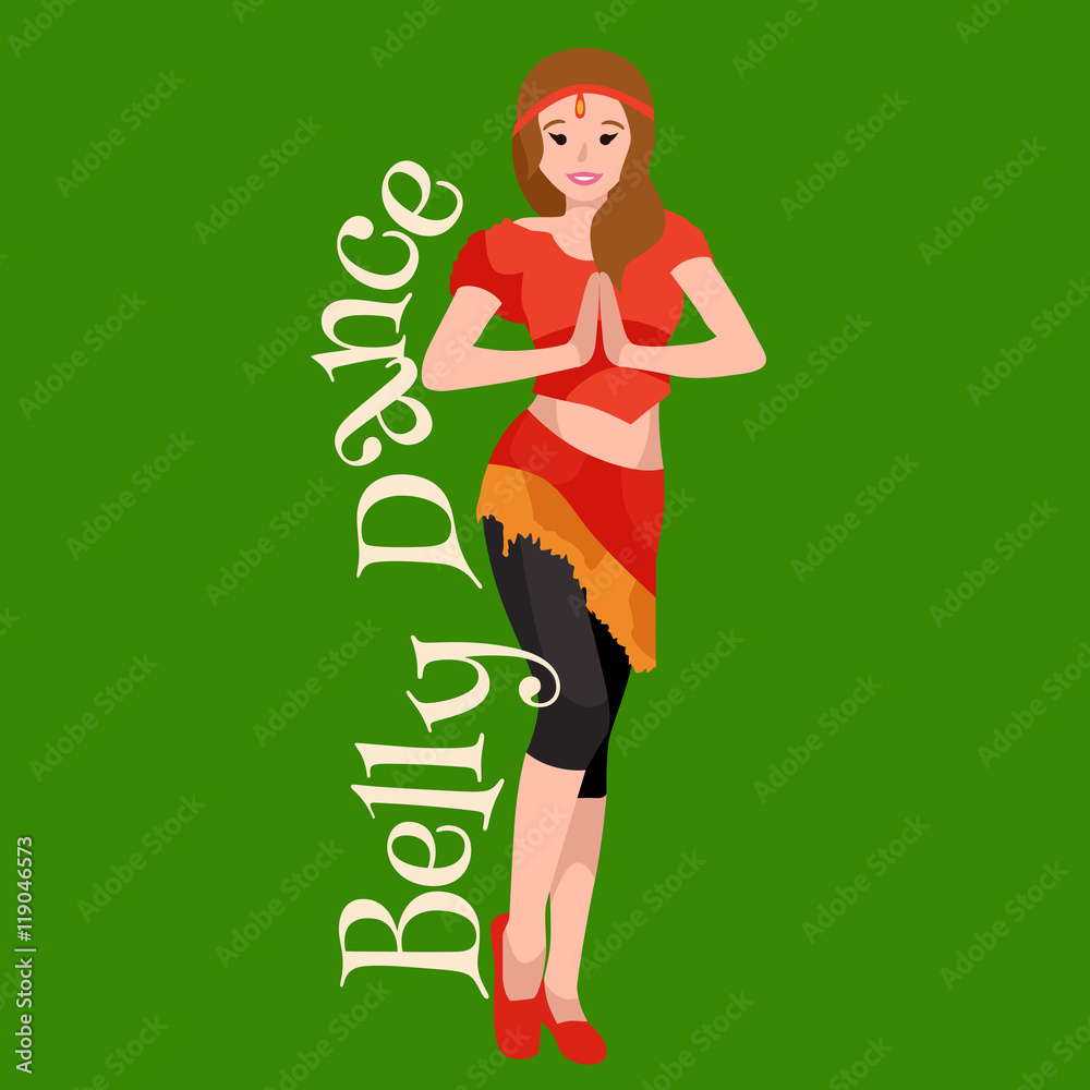 Beautiful girl belly dancer with space pattern on dress. Arabic young ...