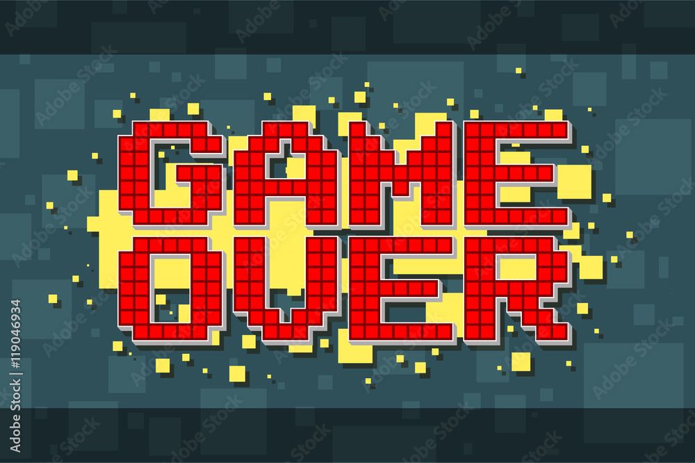Pixel red game over screen on yellow background Stock Vector | Adobe Stock