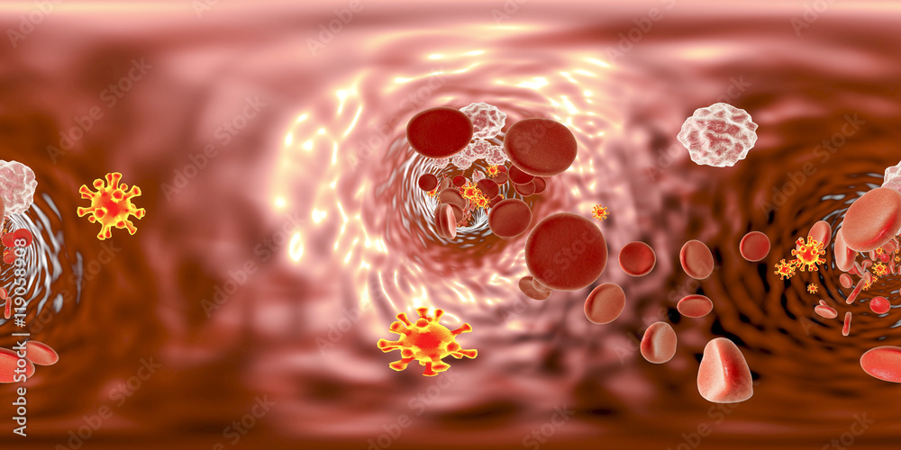 360-degree spherical panorama view of HIV (AIDS viruses) in blood with ...