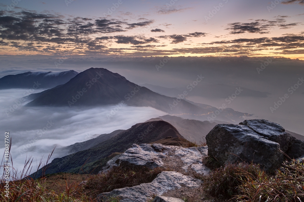 Clouds rolling over mountain on Lantau Island, viewed from the Lantau ...