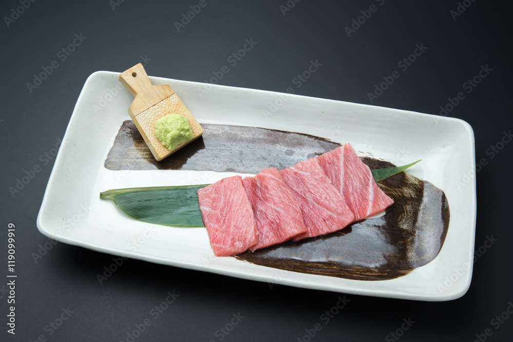 sashimi of fatty blue fin tuna with hon wasabi Stock Photo | Adobe Stock