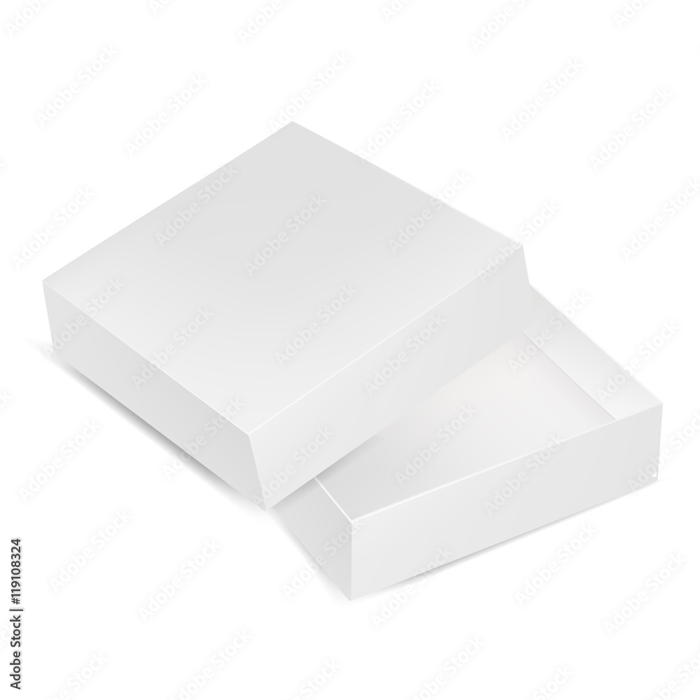 VECTOR PACKAGING: Top view of open white gray square packaging box on ...