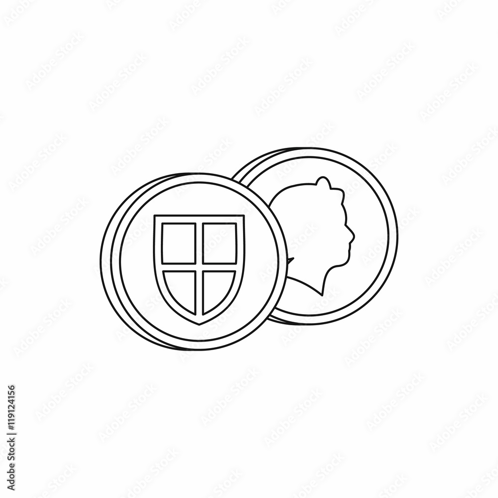 Coins of UK icon in outline style isolated on white background. Money ...