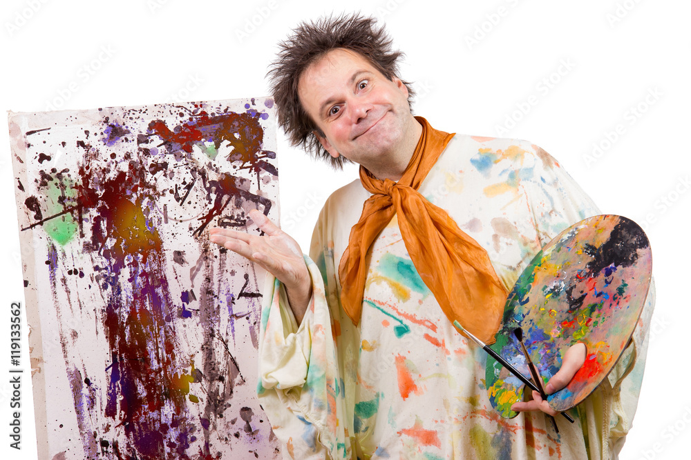 Proud artist shows his work of modern art Stock-Foto | Adobe Stock