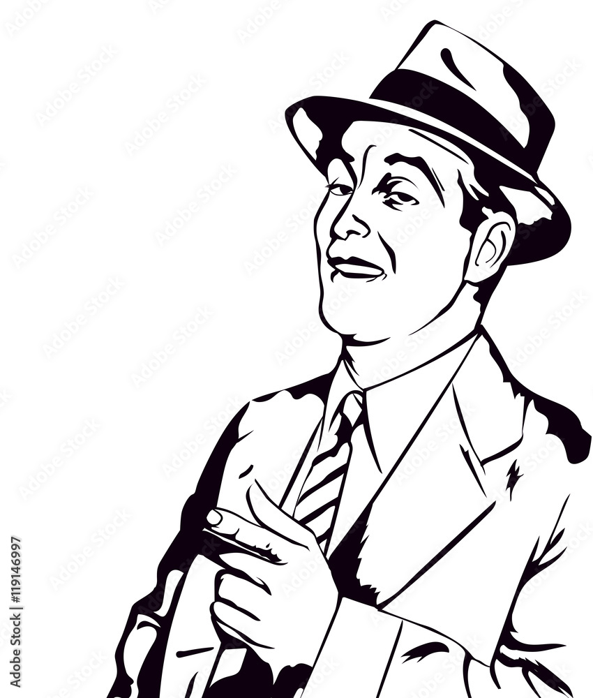 Retro man have fun and point the finger, vector image Stock Vector ...