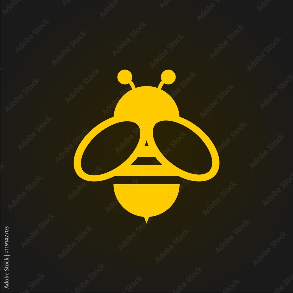 Vector golden bee icon on black background. Abstract bee silhouette ...
