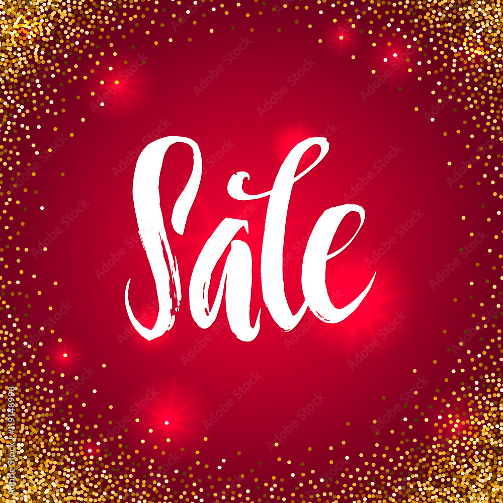 Sale Calligraphy Poster Golden Glitter Background. Gold sale background ...
