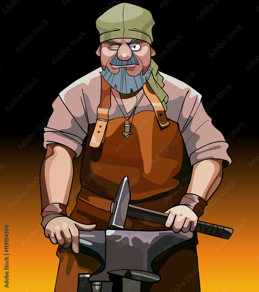 cartoon male blacksmith worker with hammer Stock Vector | Adobe Stock