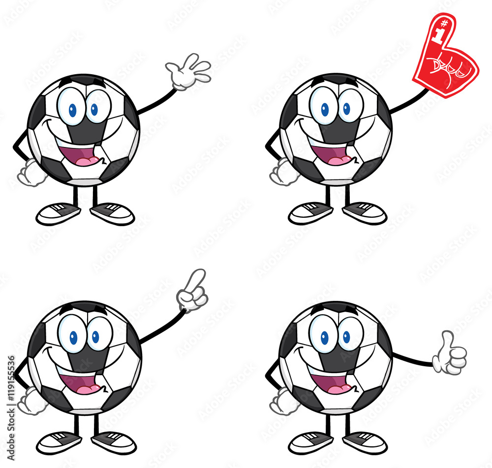 Soccer Ball Cartoon Mascot Character 4. Collection Set Isolated On ...