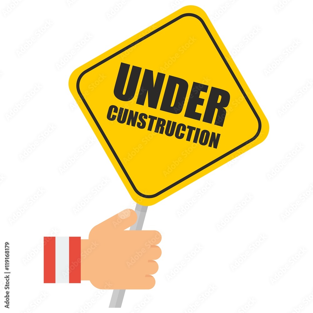 Hand with under construction sign. Elements for sites, brochures ...