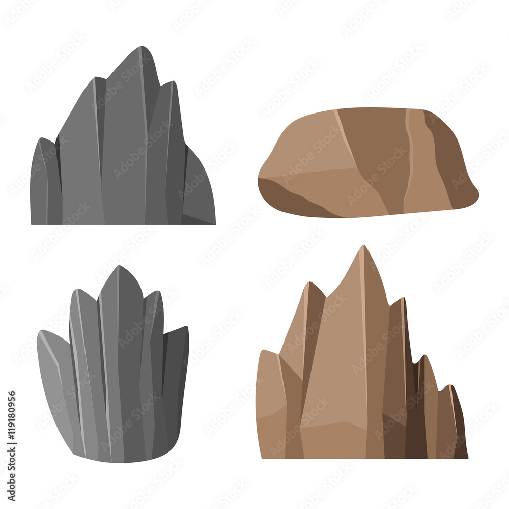 Stones rocks in cartoon style big building mineral pile. Boulder ...