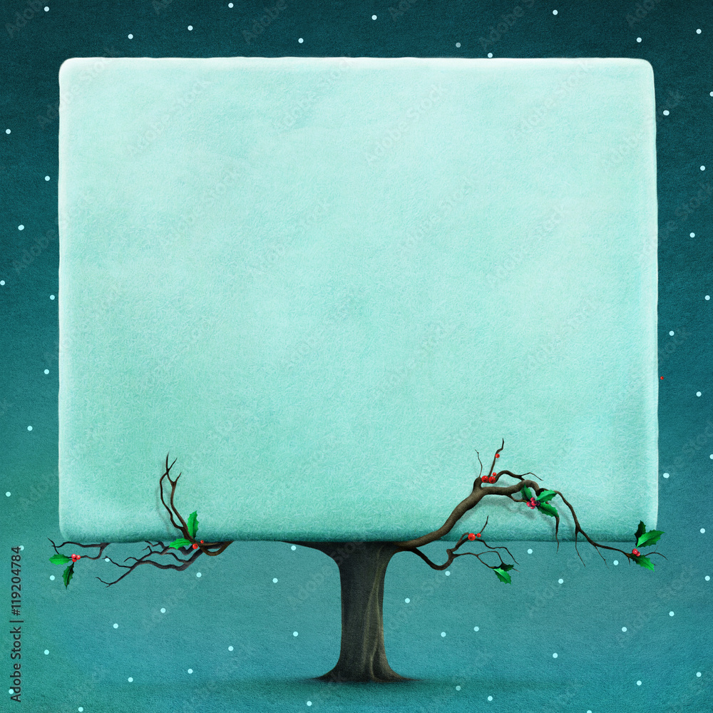 Winter festive background for greeting card or poster with snowy square ...