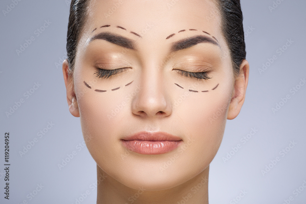 Dashed lines around closed eyes of girl Stock Photo | Adobe Stock