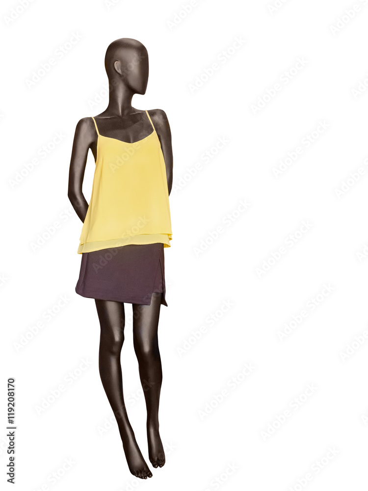 Female mannequin dressed in skirt and yellow top. Stock Photo | Adobe Stock