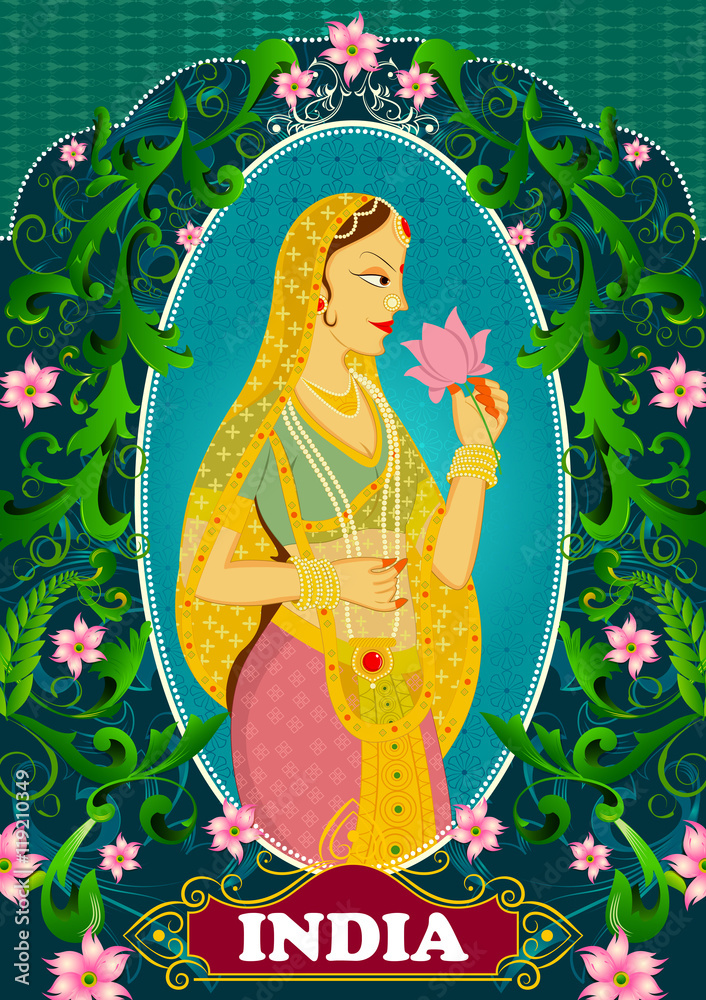 Floral background with Queen smelling lotus showing Incredible India ...