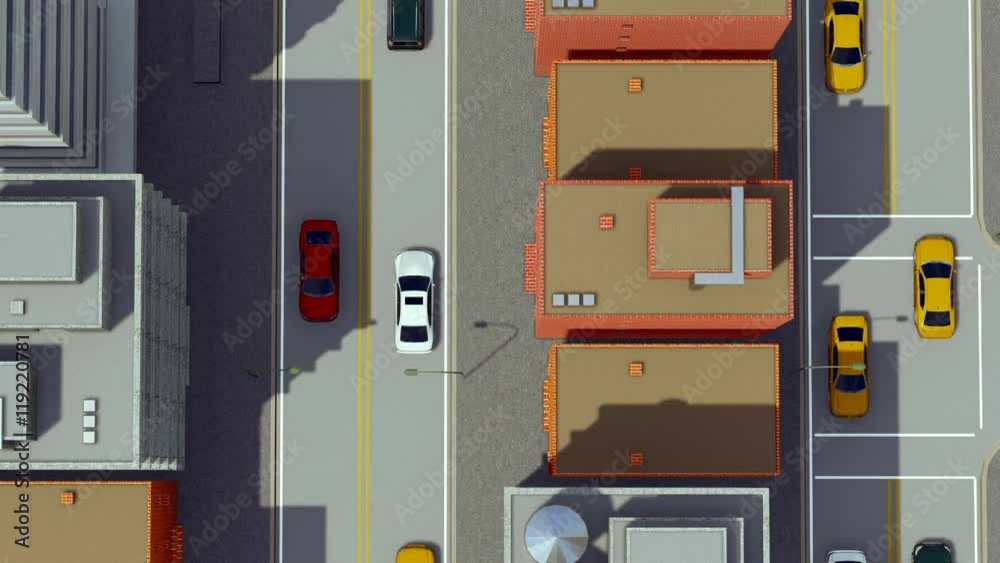 Street traffic of abstract cartoon city in a time lapse at daytime ...