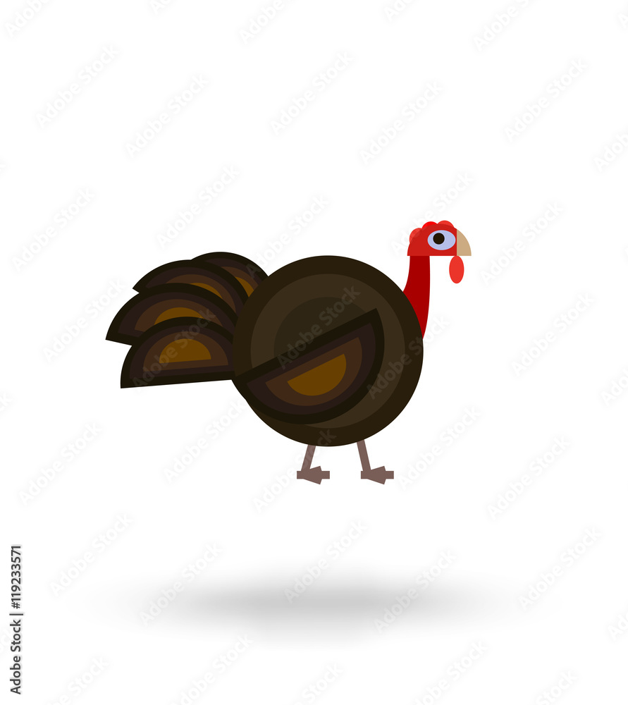 Flat farm animal turkey on white background, flat symbol of ...