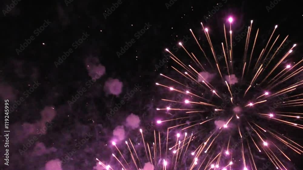 Beautiful fireworks in the night sky Stock Video | Adobe Stock