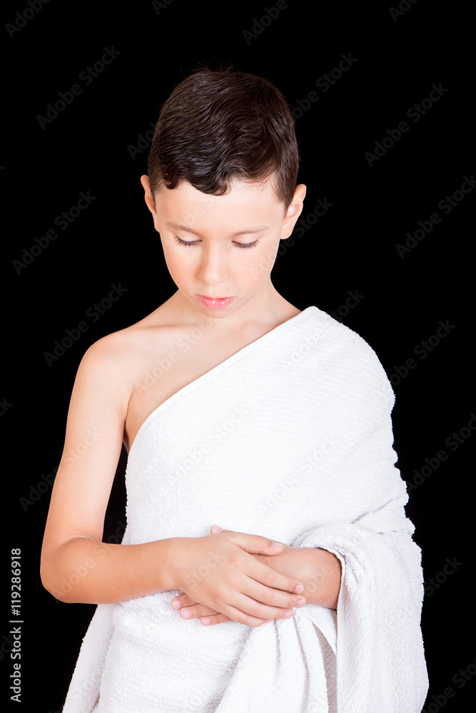 Cute Muslim Kid Praying While Wearing Ihram ( White Traditional Islamic ...