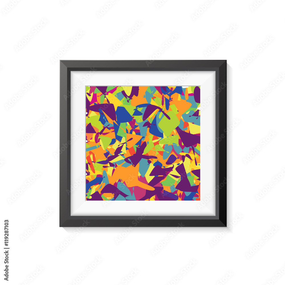 Realistic Minimal Isolated Black Frame with Abstract Art Scene on White ...