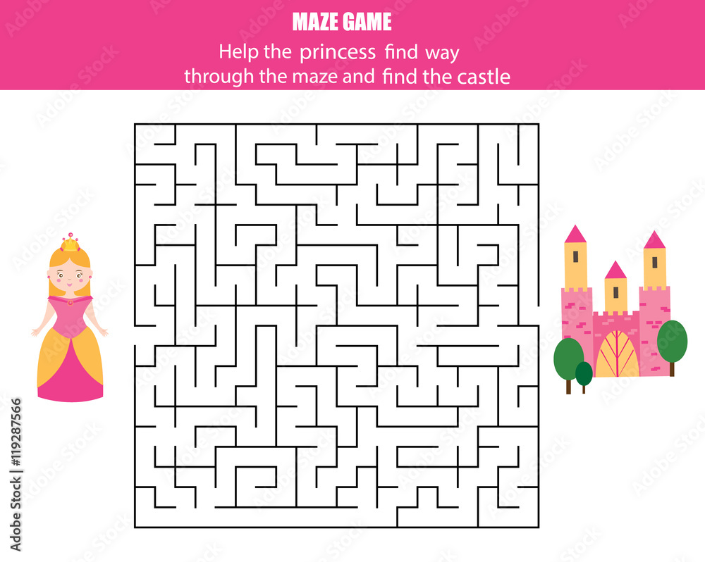 Maze game for children: fairytales theme. Help princess fint way to ...